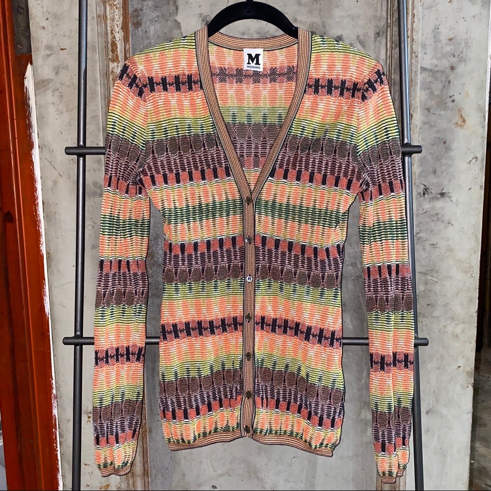Missoni Orange Lime Green Zig Zag Cardigan Sweater - Gem